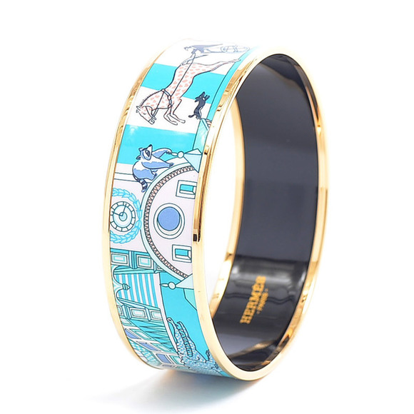 Hermes | Jewelry | Hermes Email Gm Bangle Bracelet Enamel Blue | Poshmark